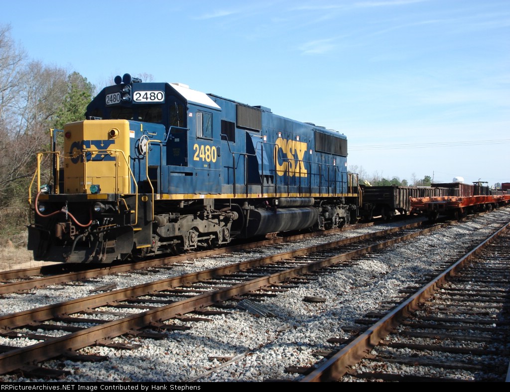 CSX 2480 sits in LaGrange as power for the rail gang spending Christmas break in the old AWP ...